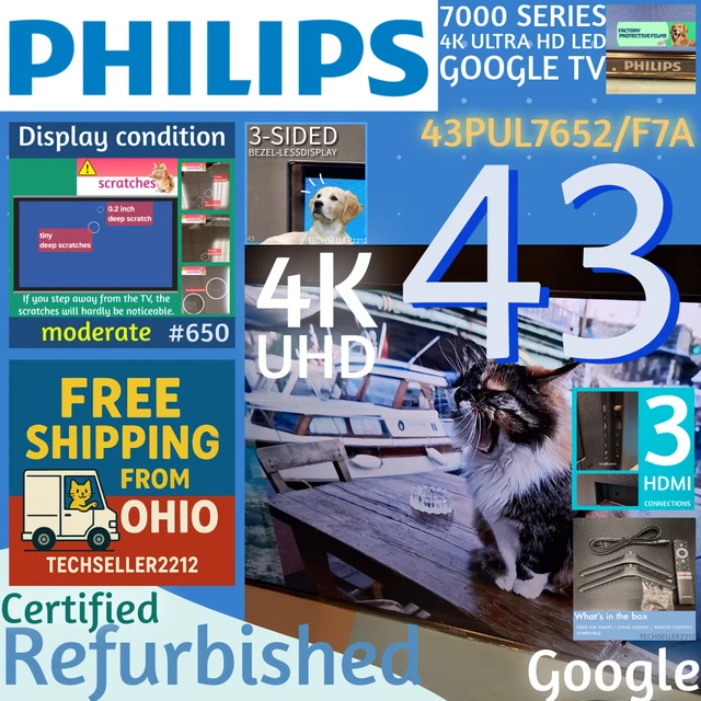 PHILIPS 43& CLASS 4K Ultra HD (2160p) Google Smart LED TV (43PUL7652 ...