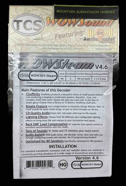 TRAIN CONTROL SYSTEMS TCS DCC 1516 WOW101 Steam Sound Decoder NEW ...