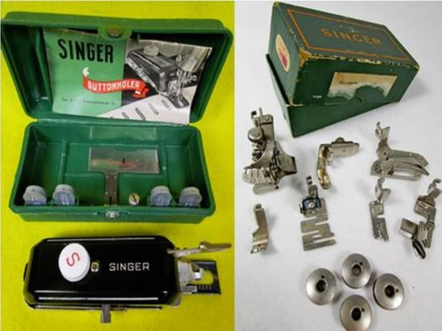 SINGER SEWING MACHINE ATTACHMENT SET 121903 + BUTTONHOLER 160506 $60.00 ...