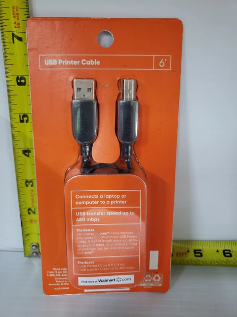 SURF ONN USB Printer Cable 6' 480 mbps Connects Laptop or computer to a ...