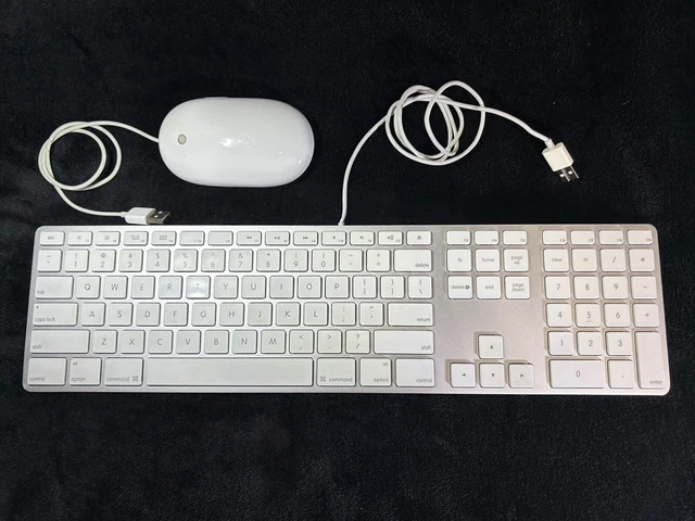 APPLE WHITE ALUMINUM USB Wired Keyboard Mighty Mouse A1152 A1243 iMAC ...