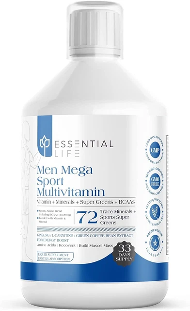 ESSENTIAL LIFE LIQUID Multivitamin Supplement for Men - Fast Absorption ...