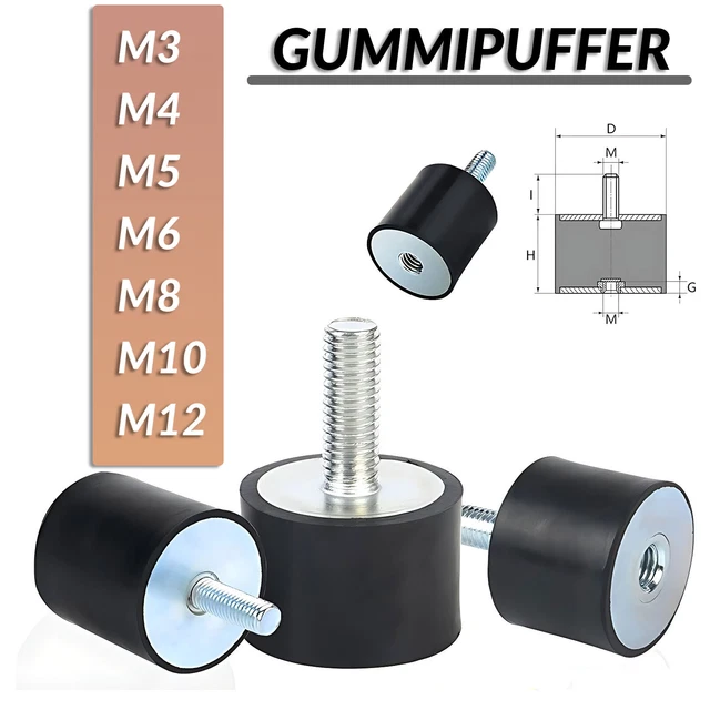 GUMMIPUFFER M3 M4 M5 M6 - M12 Schwingungsdämpfer Silentblock Gummi ...