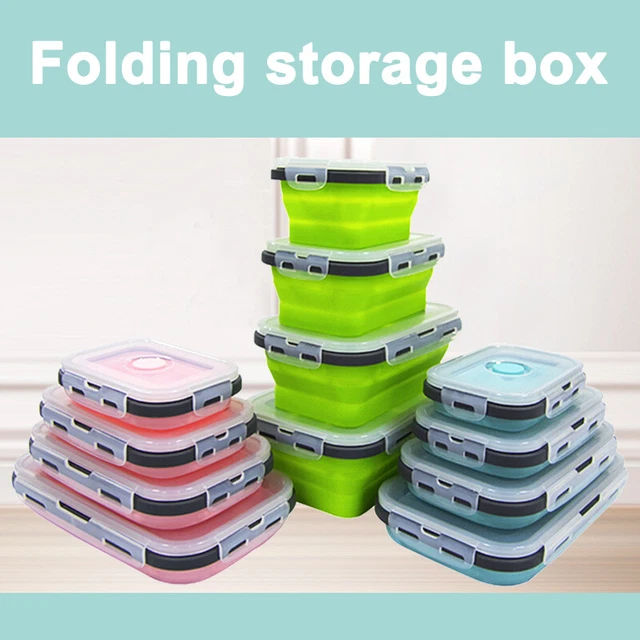 SILICONE COLLAPSIBLE FOOD Storage Containers Folding Retractable Lunch ...