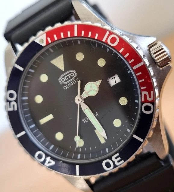 RARE VINTAGE OCTO SS, black dial with date, Swiss V8 7j quartz diver ...