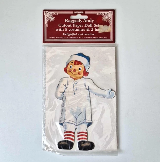 SHACKMAN RAGGEDY ANDY Cutout Paper Doll 5 costumes 2 hats NIP 1995 £5. ...