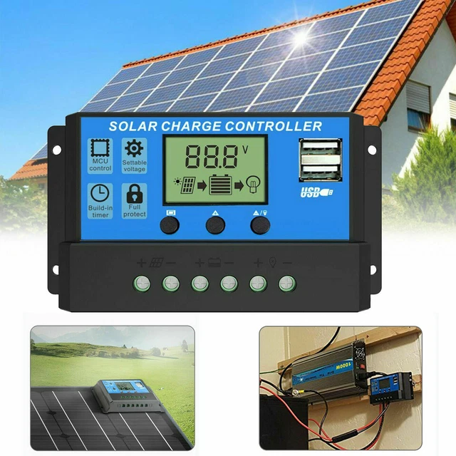 SOLAR CHARGE CONTROLLER 30A panel battery smart regulator with dual USB ...