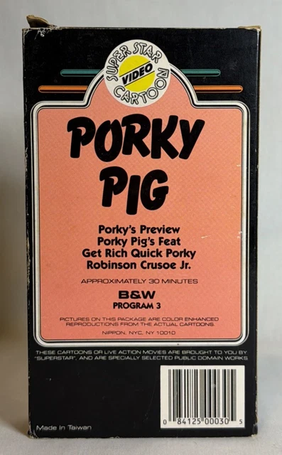 SUPERSTAR CARTOON VIDEO Featuring Porky Pig B&W VHS-Program 3 £9.95 ...