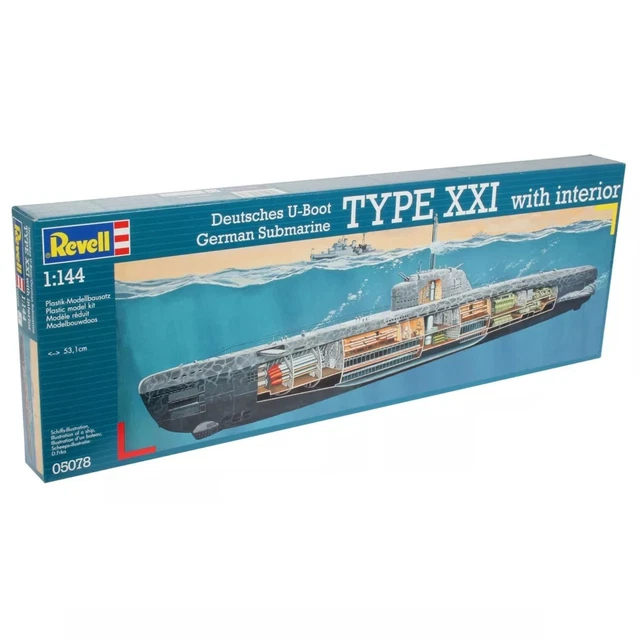 REVELL GERMAN U-BOAT Submarine Type XXI with Interior WW2 1:144 Model ...