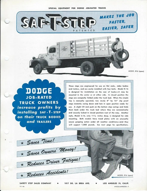 TRUCK DATA SHEET - Safety Step R-16 S-16 Saf-T-Step for Dodge - c1946 ...