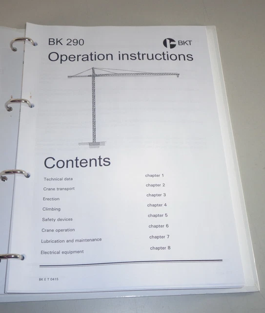 OPERAZIONE ISTRUZIONI POTAIN Bkt Crane BK 290 From 07/1995 EUR 113,90 ...