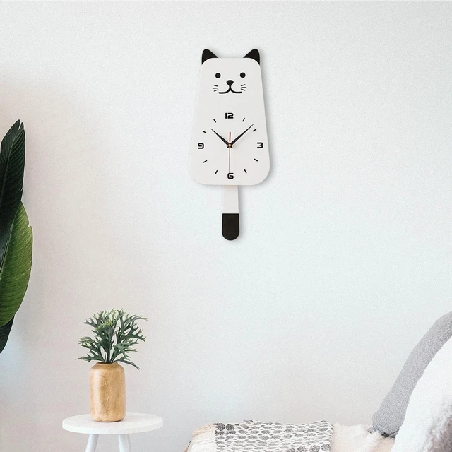 HORLOGE MURALE À pendule avec chat à tête carrée et queue oscillante ...
