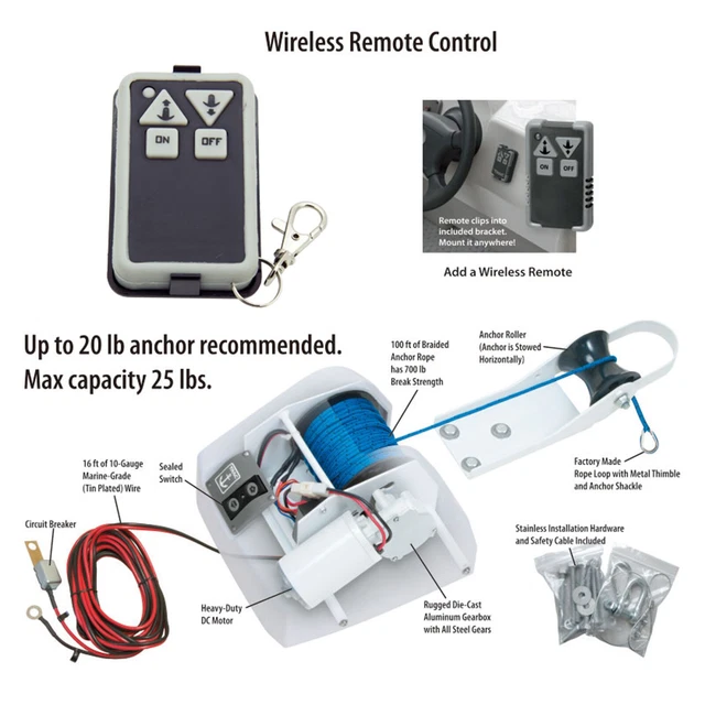 ELECTRIC WINDLASS ANCHOR Winch Wireless Remote Controlled Marine ...