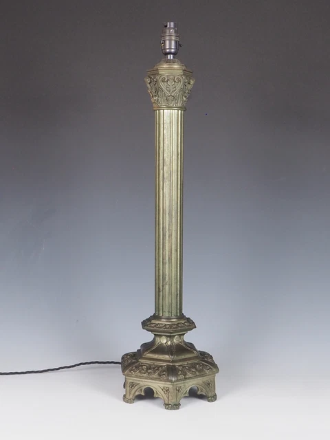 ANTIQUE GOTHIC BRONZE Corinthian Column Table Lamp £750.00 - PicClick UK