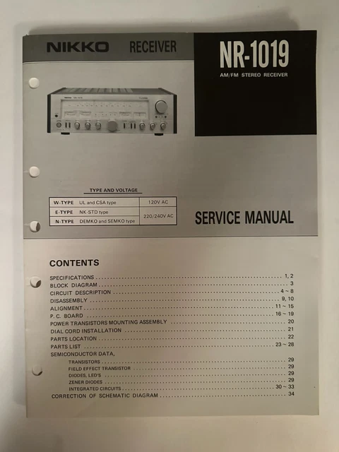 NIKKO NR-1019 AM/FM Stereo Receiver Serviceanleitung *Original* EUR 29,91 - PicClick DE