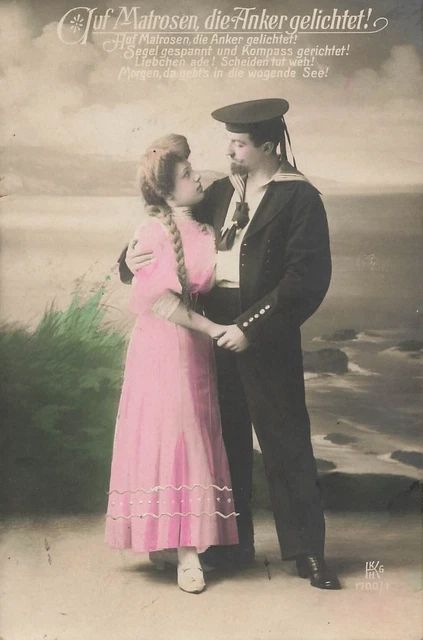 SUR LES MARINS, Le Ancre Levée Marin Avec Femme Carte Postale AK 1910 ...