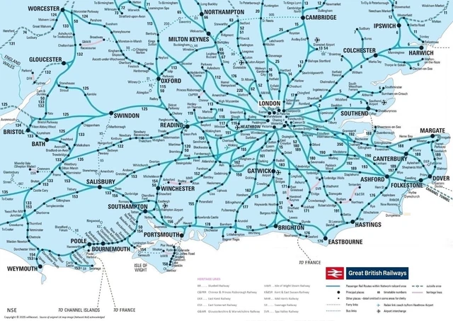 NETWORK TRAIN MAP (SE ENGLAND) 2025 with TT refs - Print Your Own £16. ...
