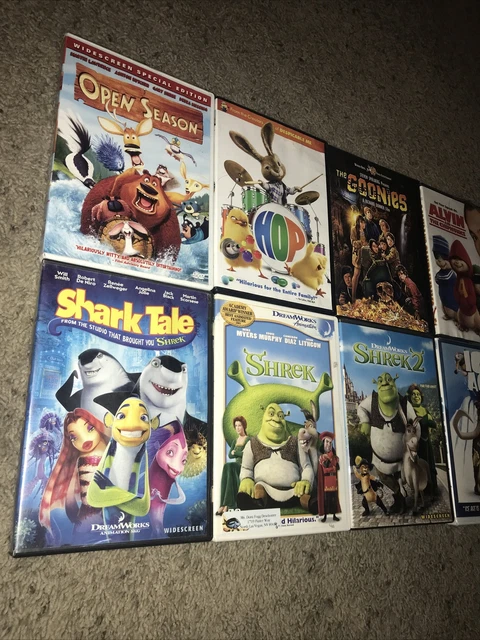 10 DVD LOT Shrek Shark Tale Ice Age Robots Happy Feet Hop Goonies Open ...