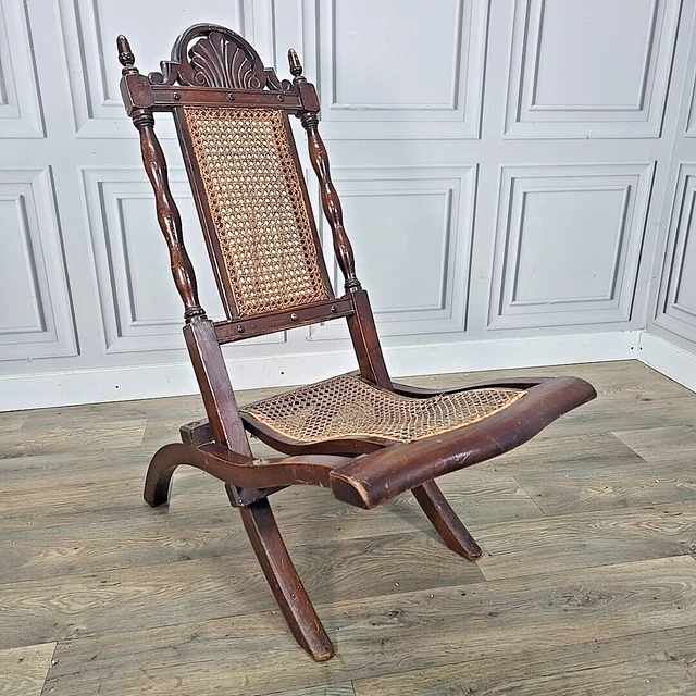 ANTIQUE VINTAGE FOLDING Officers Campaign "Safari" Chair - Wooden ...