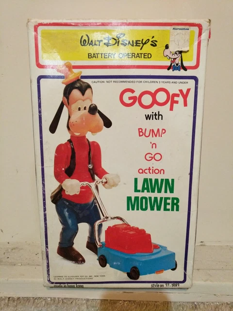 VINTAGE WALT DISNEY'S Goofy Bump 'N Go Lawn Mower by Illco. (1970's ...