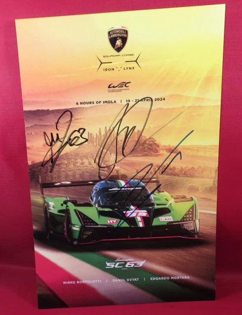LAMBORGHINI SC63 HYPERCAR #63 Signed OFFICIAL DRIVER CARD cm14x21 WEC ...