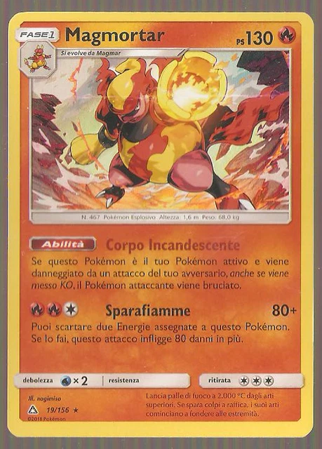 CARTA CARD POKÈMON POKEMON TM Sole e Luna Magmortar Fase 1 PS 130 19/ ...