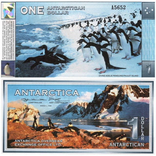 ANTARCTICA 1 DOLLAR banknote 1996 Fantasy Issue A5 Penguins Combine ...