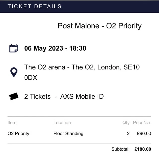 POST MALONE TICKETS London O2 6th May 2023 x 3 Standing £450.00 ...