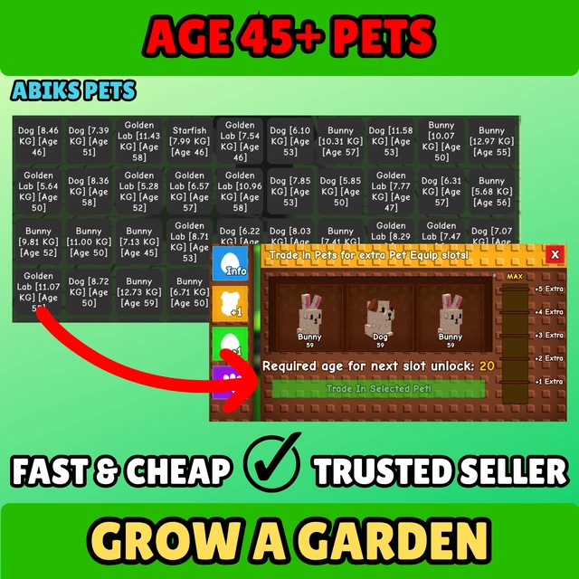 GROW A GARDEN Roblox - Age 45/50/60/75 Pets⭐Fast And Cheap £1.99 ...