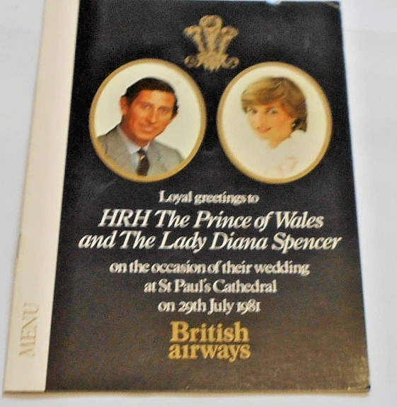BRITISH AIRWAYS FLIGHT MENU 1980s AUSTRALIA TO LONDON FOR THE ROYAL ...