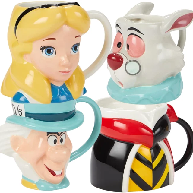 DISNEY ALICE IN Wonderland 3D Head Tea Cups/Mugs Bundle 4 Of Set Brand ...
