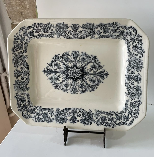 ANCIEN PLAT RECTANGULAIRE Longchamp modèle Bella terre de fer Bleu ...