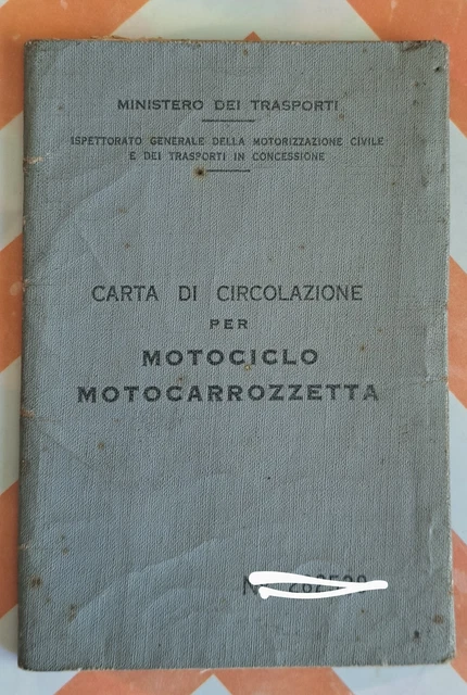 VESPA PIAGGIO 125 1959? Libretto Di Circolazione Targa BOLOGNA EUR 69 ...