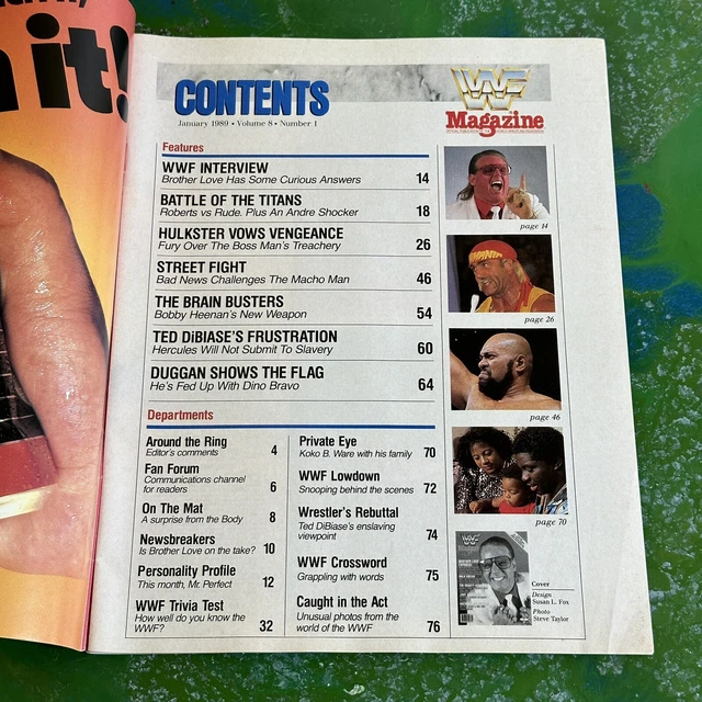 WWF MAGAZINE JANUARY 1989 Brother Love Cover Hulk Hogan Jake the Snake ...