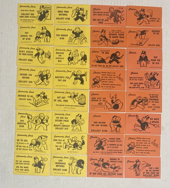 MONOPOLY BOARD GAME Pieces Parts Complete Set Chance and Community ...