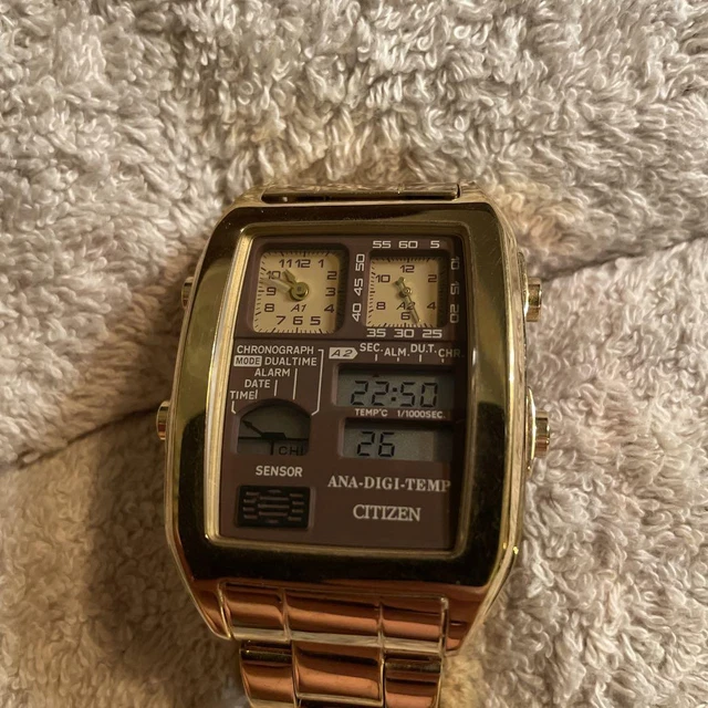 CITIZEN ANA-DIGI-TEMP GOLD Complete product battery replaced watch £200 ...