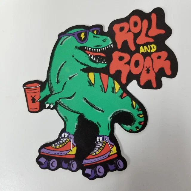 DUTCH BROS STICKER August 2024 Roll and Roar Green Dinosaur on Red ...