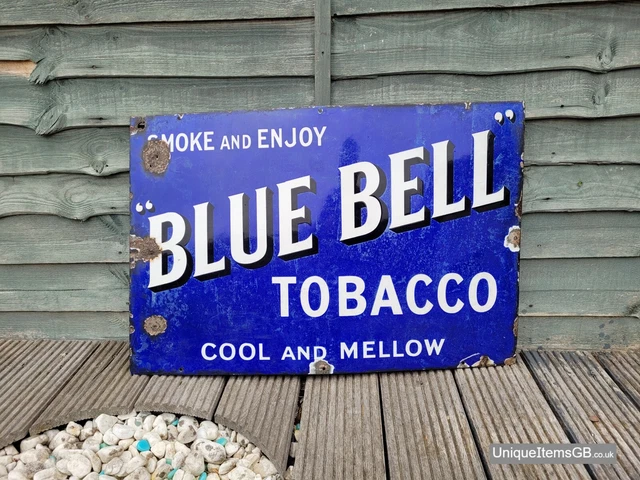 EARLY ORIGINAL BLUE BELL Tobacco Enamel Sign Advertising Sign 30" x 20 ...