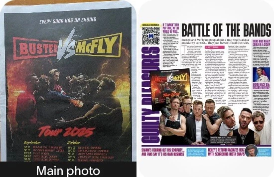 2 BUSTED VS McFly Tour Dates 2025 Battle Of Bands Newspaper Advert ...