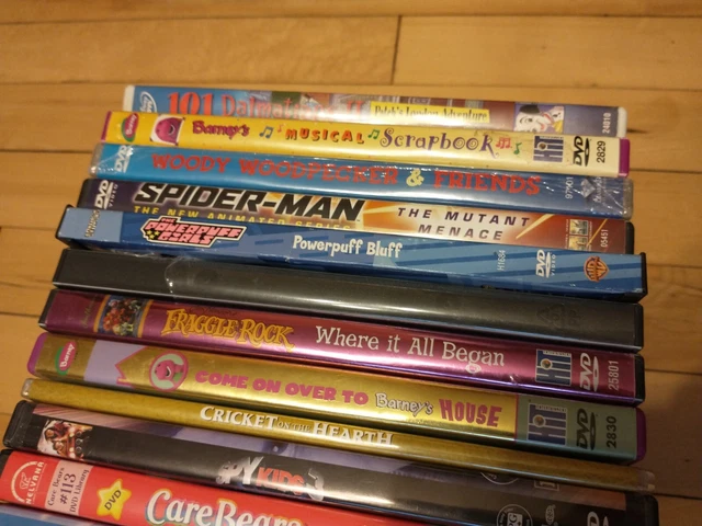 LOT OF 25 kids cartoon dvd's hulk Cinderella care bear cousins Barney ...