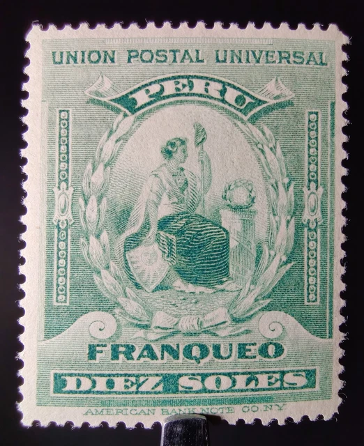 RARE PERU STAMP 1899 10 Sol Liberty Exceptional Mint Example Mh Og Vf ...