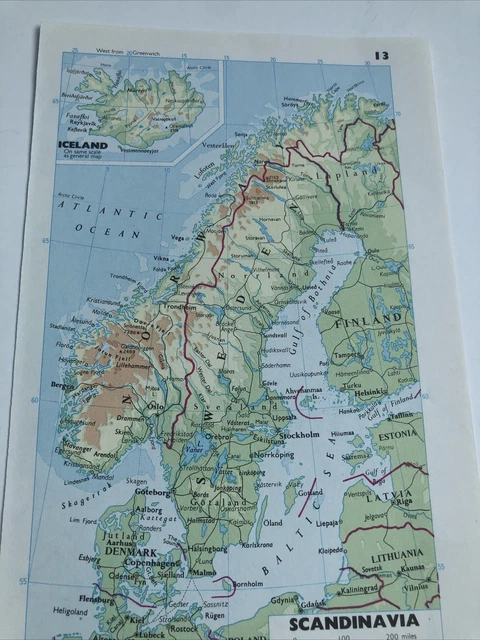 1994: PHYSICAL MAP Of Central Europe (physical) Scandinavia Print #13 £ ...