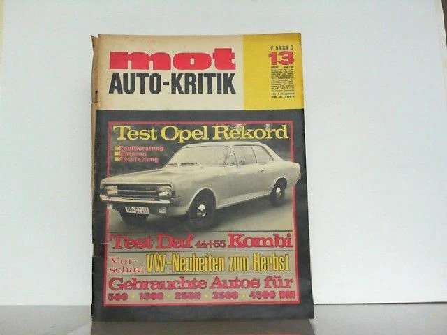 MOT AUTO-KRITIK. HEFT 13 / 1969. Die Zeitschrift für wirtschaftliches Fahren. Dr EUR 29,50 ...
