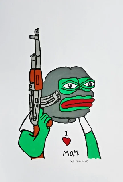 UNIKAT COMIC GEMÄLDE Pepe der Frosch Gouache Papier 21x30cm Original Mooseart EUR 70,00 ...