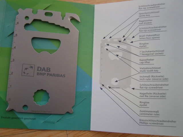 RICHARTZ - EDELSTAHL kompaktes Multifunktionstool POCKET CARD m. 23 ...