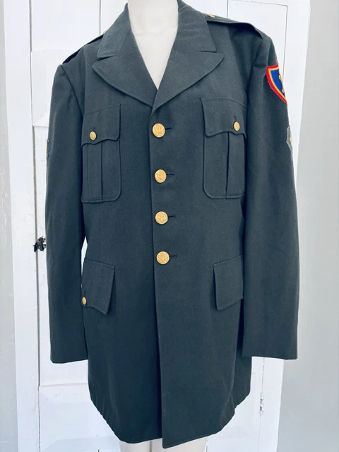 VINTAGE WWII US Army Green Dress Uniform Jacket 43 L With Patches Read ...