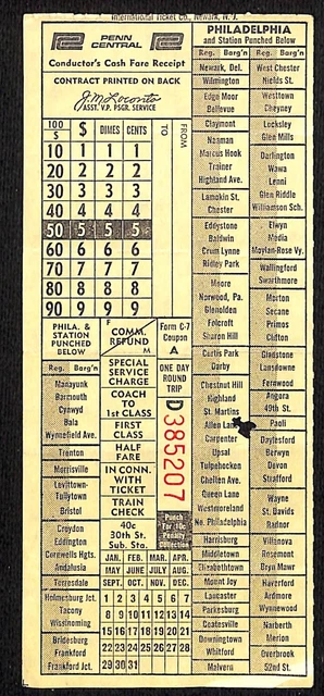 PENN CENTRAL CONDUCTOR'S Train Fare Receipt c1968-70's £5.92 - PicClick UK