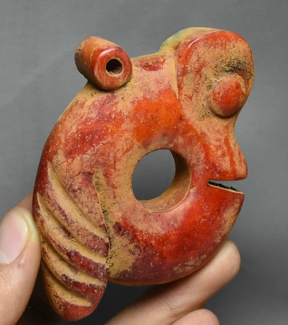 OLD CHINA HONGSHAN Culture Natural Hetian Jade Yu Pig Long Dragon Hook ...