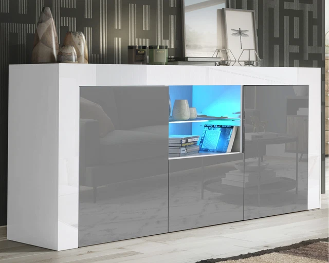 LED SIDEBOARD DISPLAY Cabinet High Gloss Modern Buffet Cupboard TV Unit ...