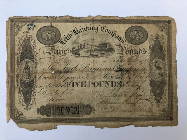 RARE OLD FIVE 5 pound note by the Leith company dated 1825 vintage ...